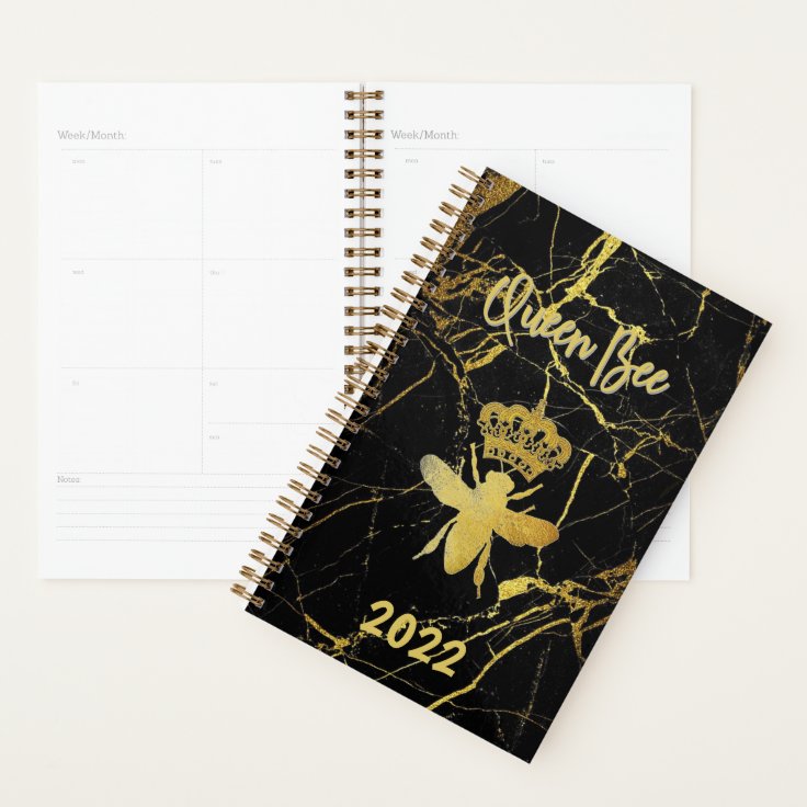 Custom 2022 QUEEN BEE Gold Marble Undated Monthly Planner | Zazzle
