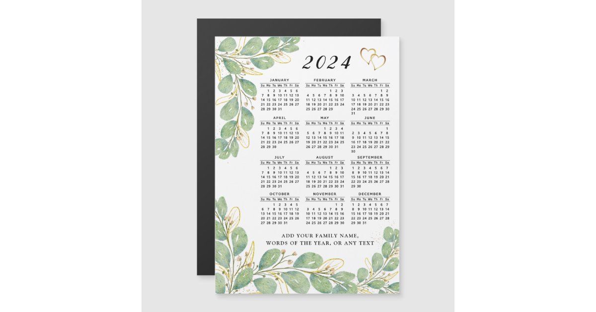 Custom 2024 Magnetic Calendar Eucalyptus Greenery | Zazzle
