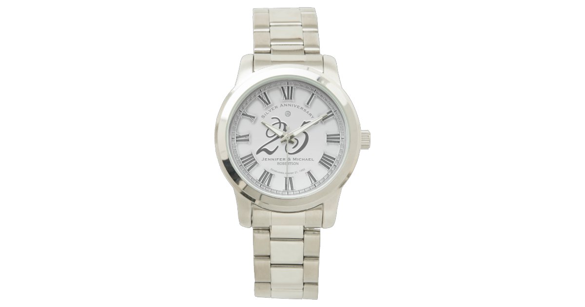 Custom 25 Years Silver Wedding Anniversary Watch | Zazzle