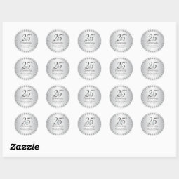 Custom 25th Wedding Anniversary Diamonds Silver Classic Round Sticker ...