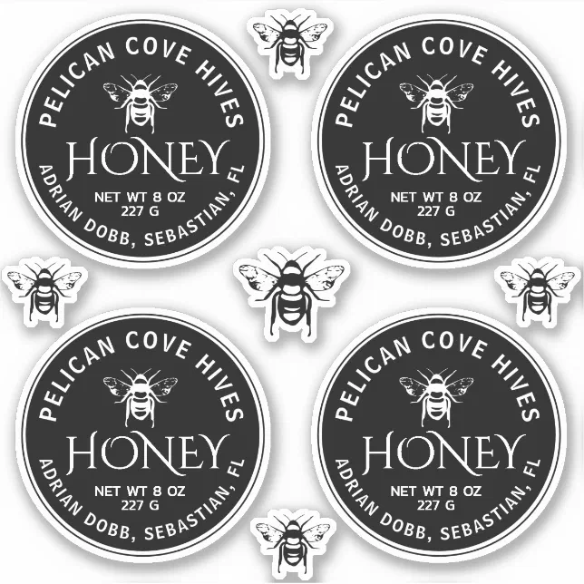 CUSTOM 2.5" VINYL Honey Label Vintage Bee Black | Zazzle