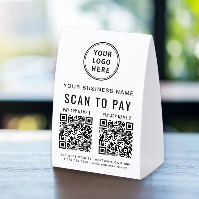 Custom 2 App QR Code Scan To Pay Paper Table Tent | Zazzle
