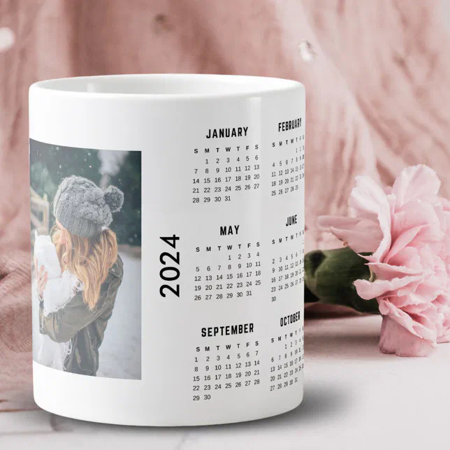 Custom 2 Photo Collage 2024 Calendar Giant Coffee Mug | Zazzle