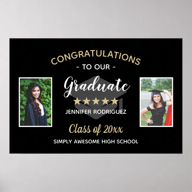 Custom 2 Photo Congratulations Graduate Graduation Poster | Zazzle