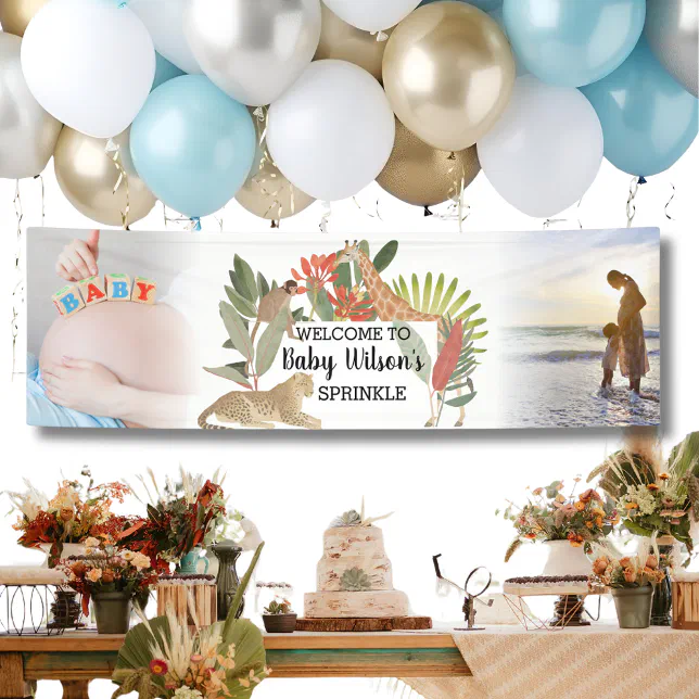Custom 2 Photo Safari Baby Shower Sprinkle Banner | Zazzle