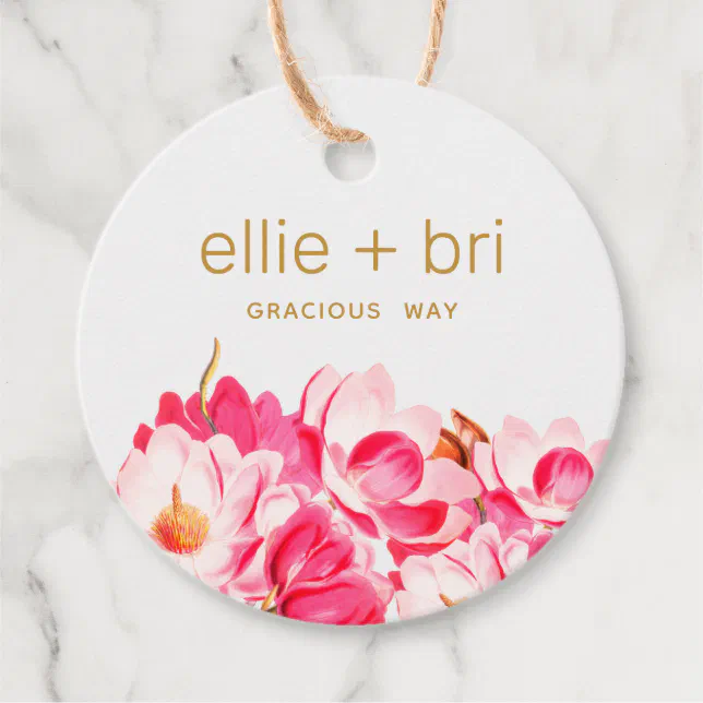 Custom 2" Round Pink Magnolia Floral Hang Tag | Zazzle