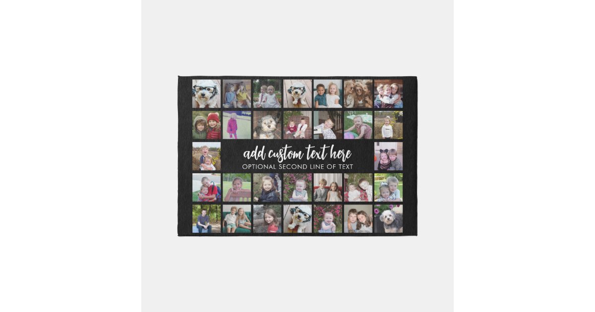 Custom 30 Photo Collage - Black - 2 lines of text Rug | Zazzle