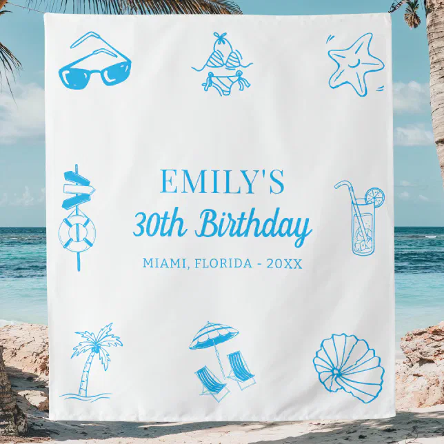 Custom 30th 40th 50th Beach Theme Birthday Party Tapestry | Zazzle