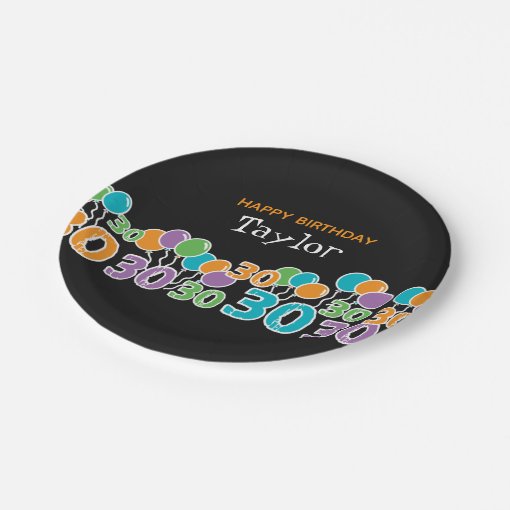 Custom 30th Birthday Add Name Colorful Paper Plate | Zazzle