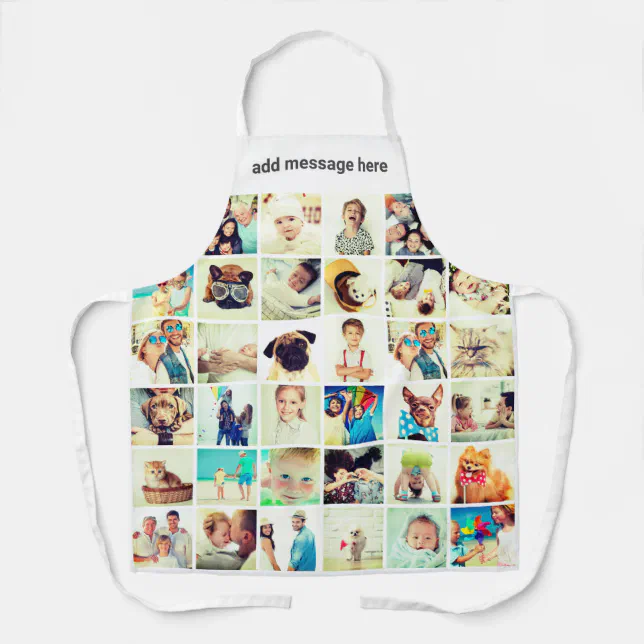 Custom 34 Photos Modern Family & Pet Photo Collage Apron | Zazzle