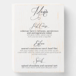 Custom 3-Course Menu Template White Wood Box Sign | Zazzle