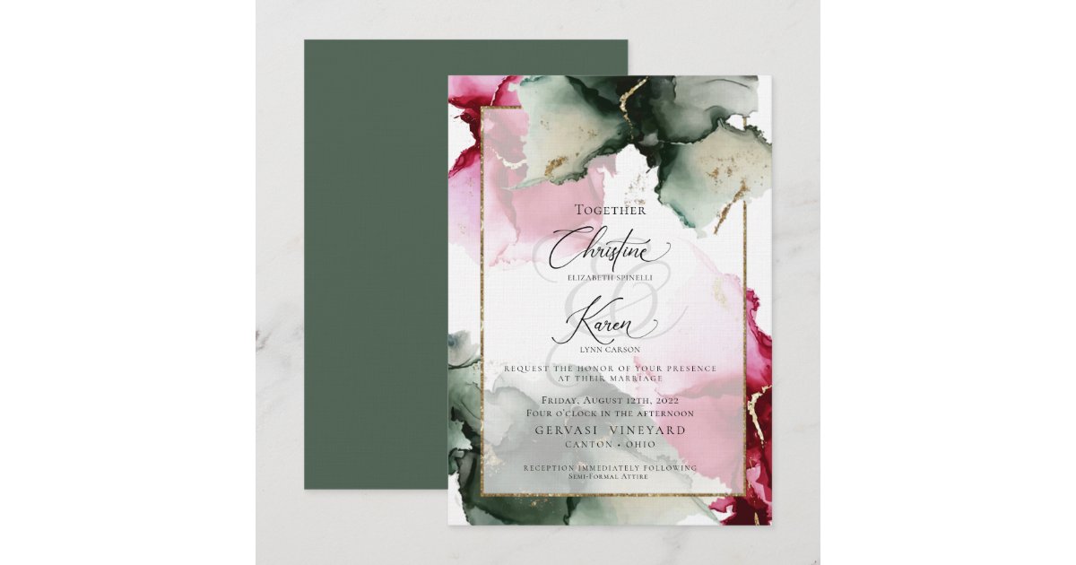 Custom 3 Crimson and Sage Green Watercolor Invitat Invitation | Zazzle
