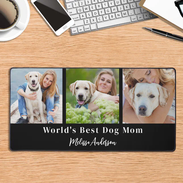 Custom 3 Photo Dog Mom Personalized Pet Lover Desk Mat | Zazzle