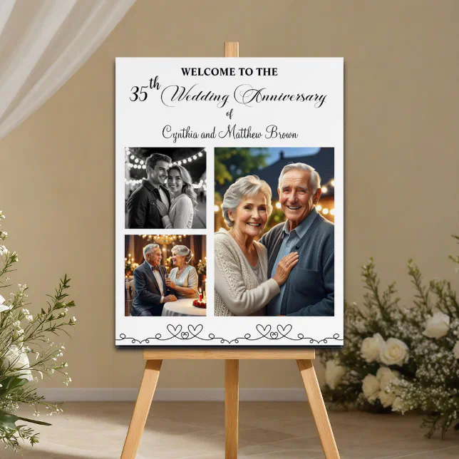 Custom 3 Photos 35th Wedding Anniversary Welcome Foam Board | Zazzle