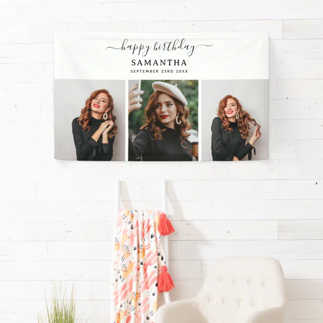 Custom 3 Photos Birthday Party Selfie Picture Banner | Zazzle