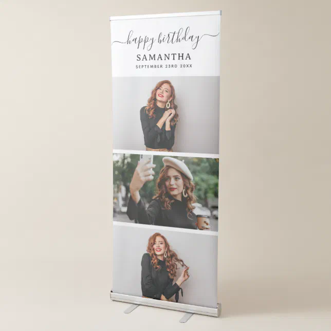 Custom 3 Photos Birthday Party Selfie Picture Retractable Banner | Zazzle