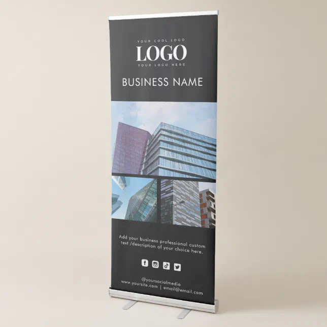 Custom 3 Photos Business Logo & Social Media Text Retractable Banner ...