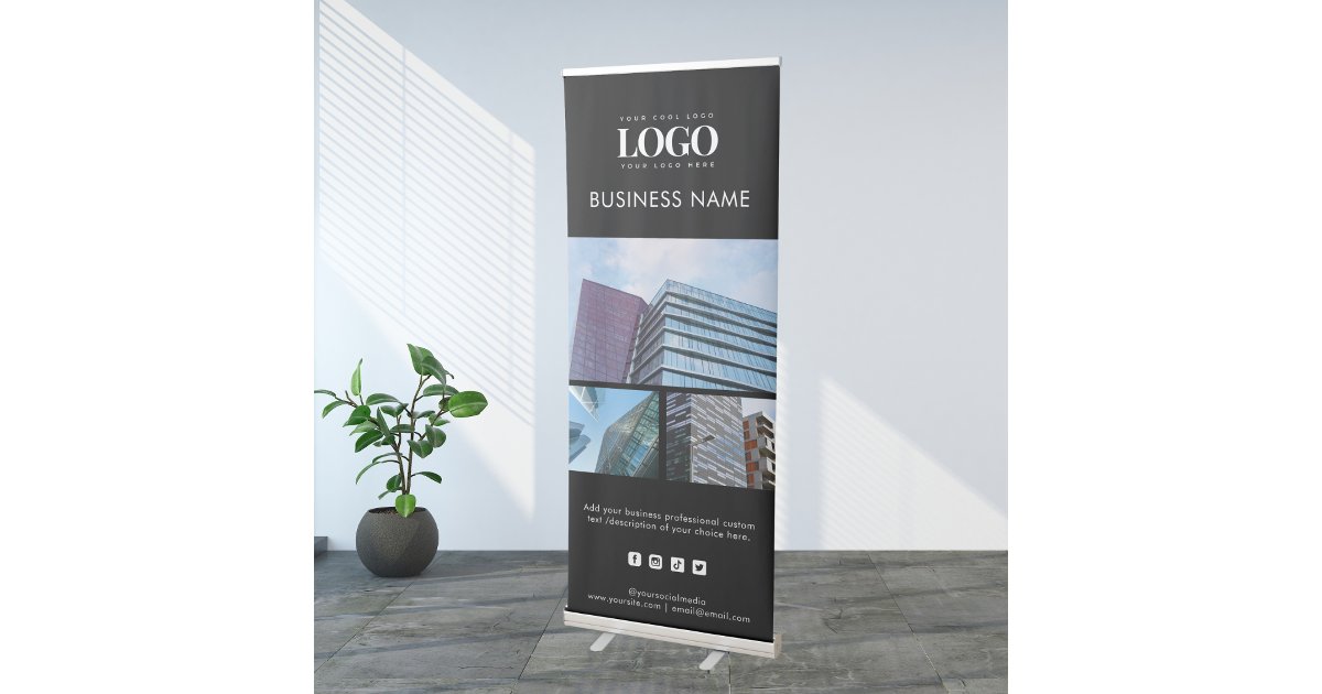 Custom 3 Photos Business Logo & Social Media Text Retractable Banner ...