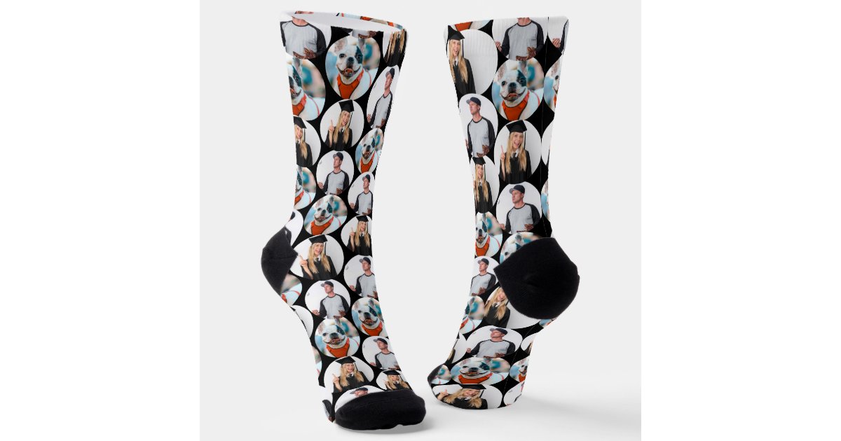 Custom 3 Photos Pattern Black Socks | Zazzle