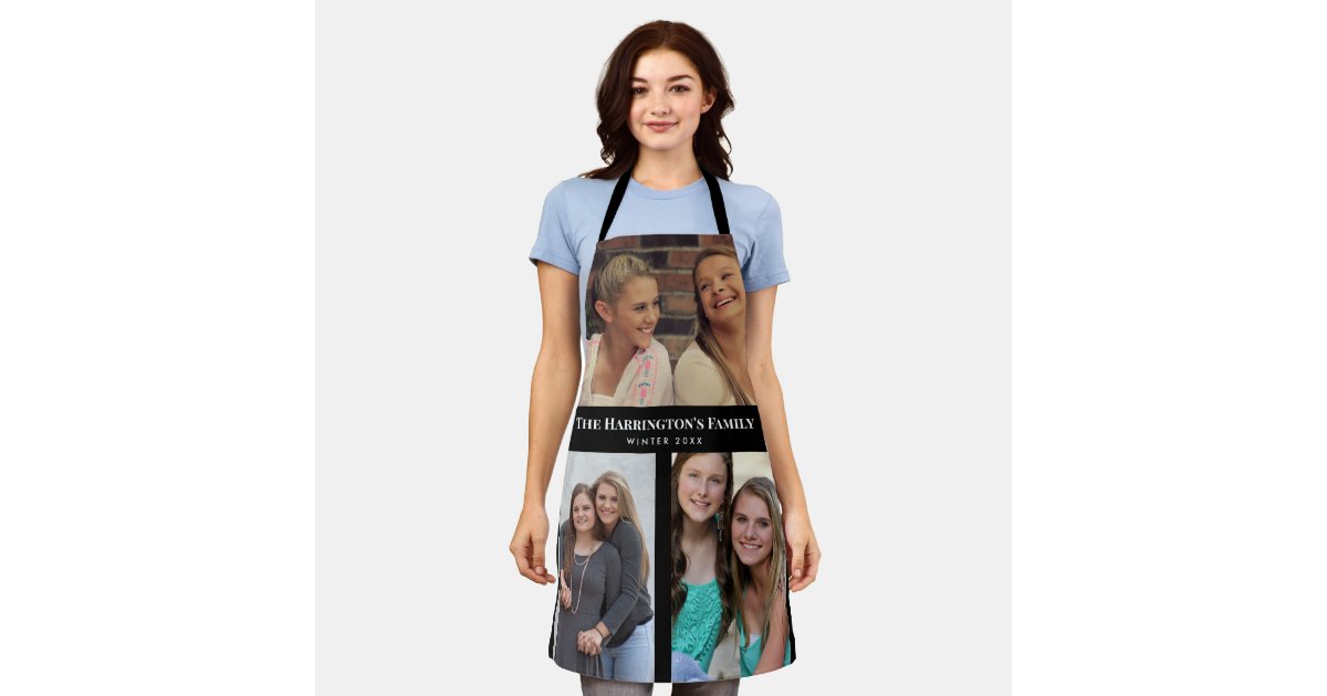 Custom 3 Sections Family Photo Collage Black Frame Apron | Zazzle