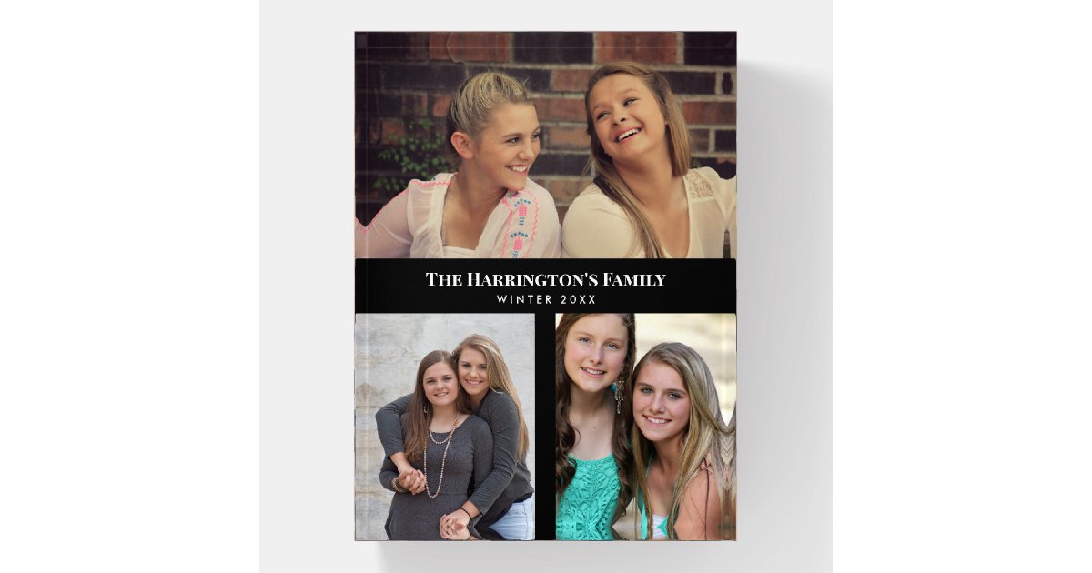 Custom 3 Sections Family Photo Collage Black Frame Paperweight | Zazzle