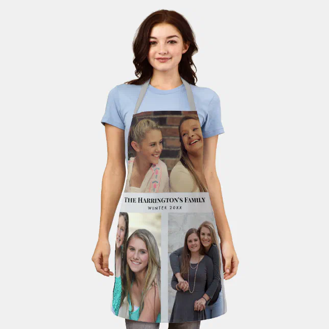 Custom 3 Sections Family Photos Collage Gray Frame Apron | Zazzle