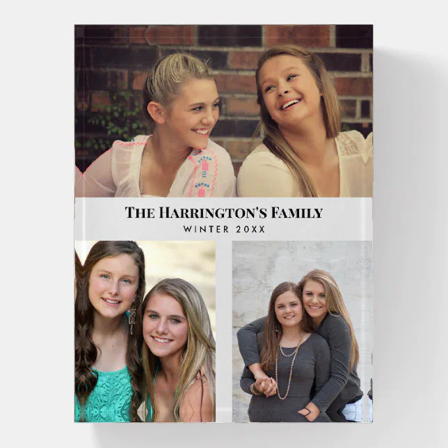 Custom 3 Sections Family Photos Collage Gray Frame Paperweight | Zazzle
