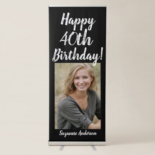 Custom 40th Milestone Birthday Black Banner Sign | Zazzle