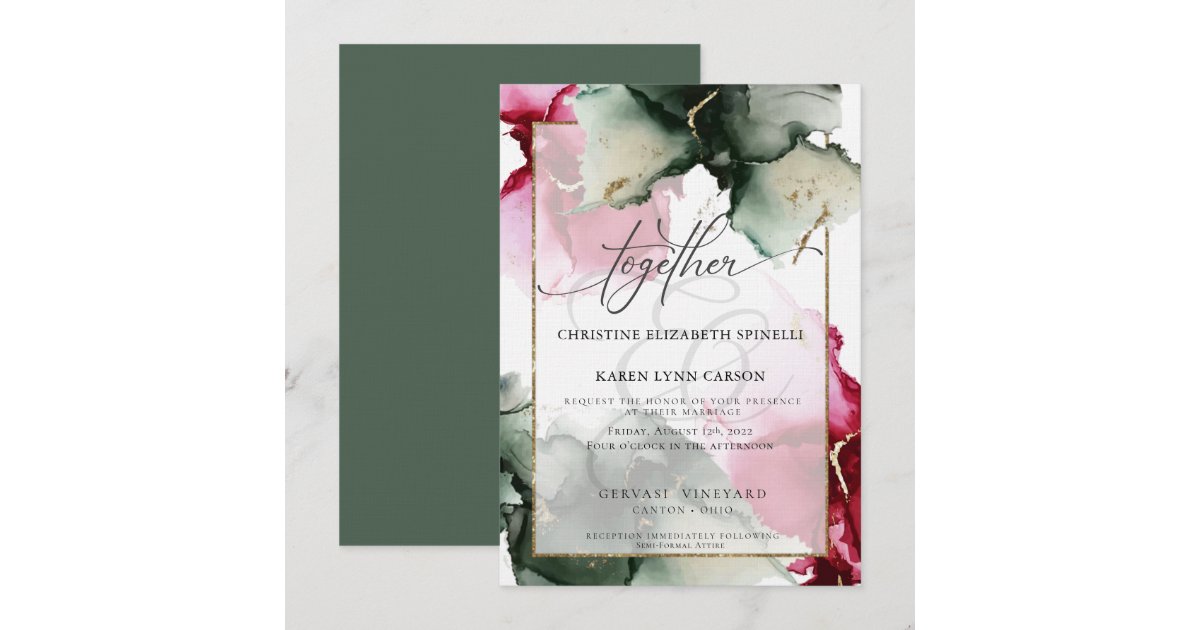 CUSTOM 4 Fuchsia and Sage Green Watercolor Invitation | Zazzle