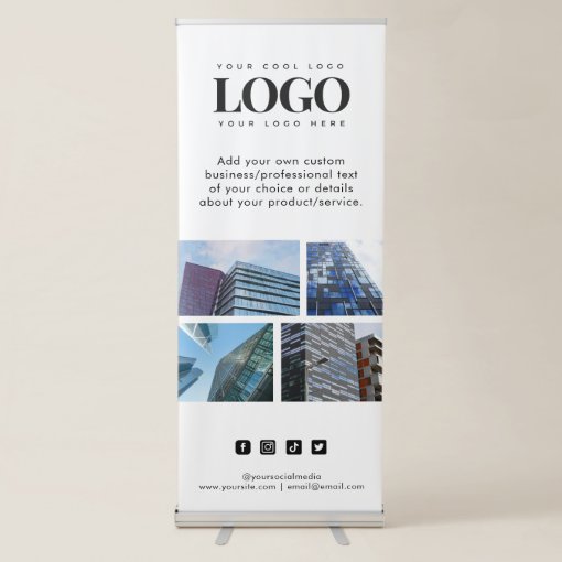 Custom 4 Photo Collage Business Logo Social Media Retractable Banner ...