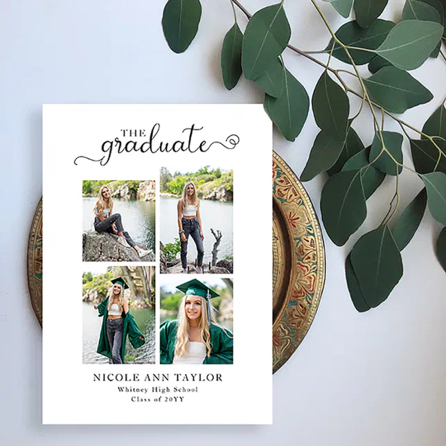 Custom 4 Photo Collage Graduation Announcement | Zazzle