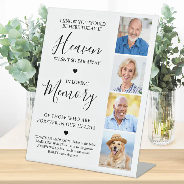 Custom 4 Photo Collage Heaven Wedding Memorial Pedestal Sign | Zazzle