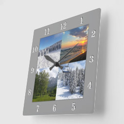 Custom 4 Photo Collage Personalized Square Wall Clock | Zazzle