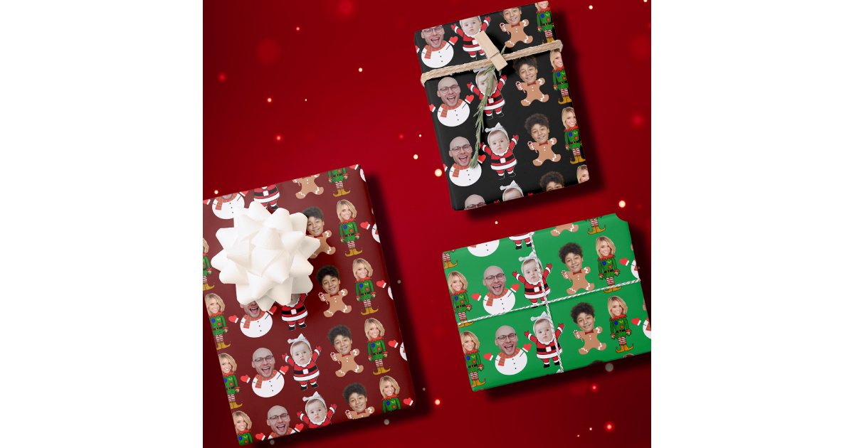 Custom 4 Photo Family Face Photo Christmas Gift Wrapping Paper Sheets ...