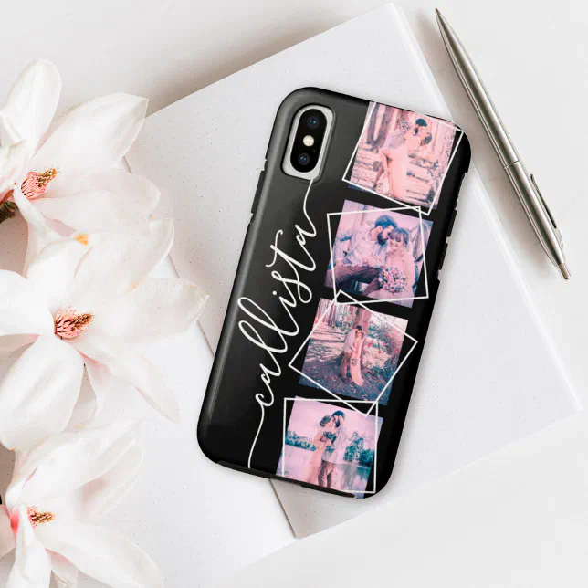 Custom 4 Photo Handwritten Monogram Name Couple Case-Mate iPhone Case ...