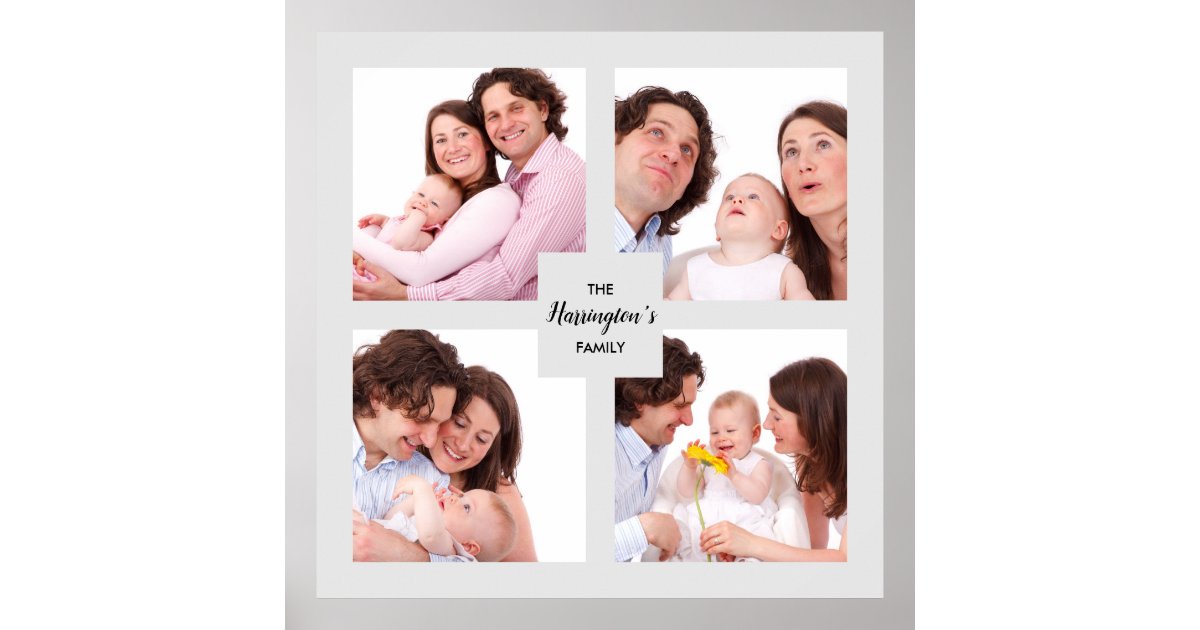Custom 4 Section Family Photo Collage Square Frame Poster | Zazzle