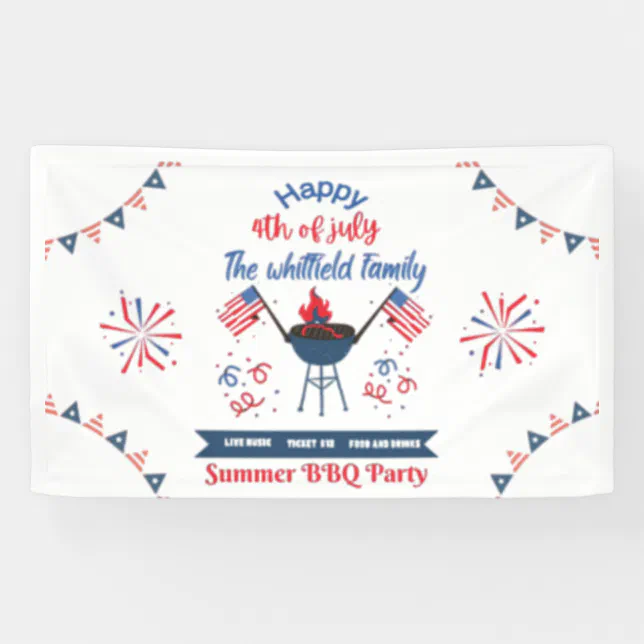 Custom 4th of July Family Summer BBQ Party Banner | Zazzle