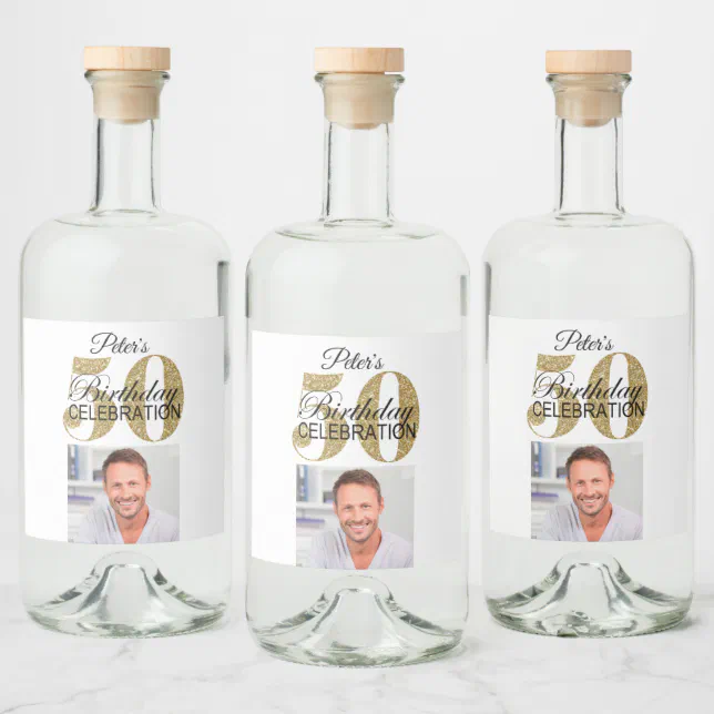 Custom 50th Birthday Party Mini Liquor Favor Label | Zazzle