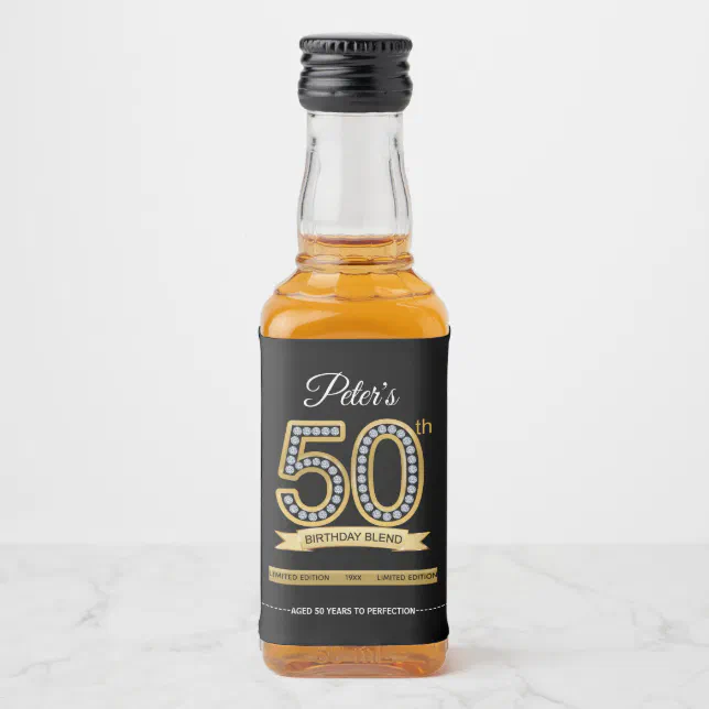 Custom 50th Birthday Party Mini Liquor Favor Label | Zazzle