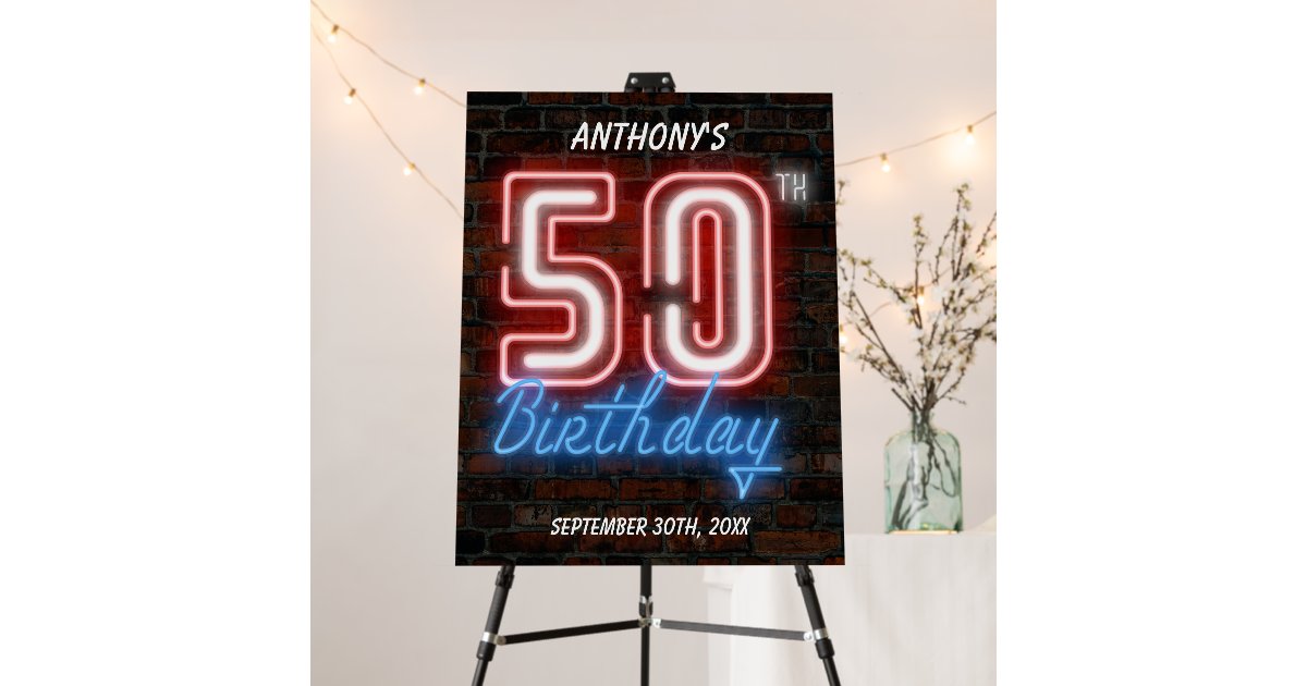 Custom 50th Birthday Party Retro Neon Welcome Sign | Zazzle