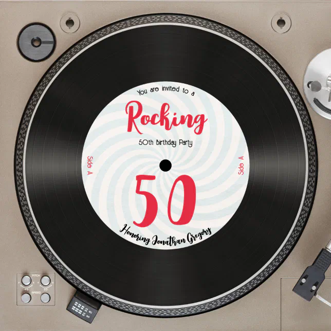 Custom 50th Birthday Retro Music Record Rocking Invitation | Zazzle