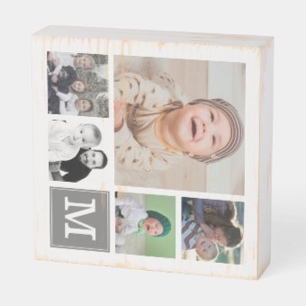 Custom 5 Photo Collage Instagram Gallery Monogram Wooden Box Sign | Zazzle
