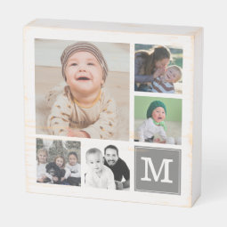 Custom 5 Photo Collage Instagram Gallery Monogram Wooden Box Sign | Zazzle