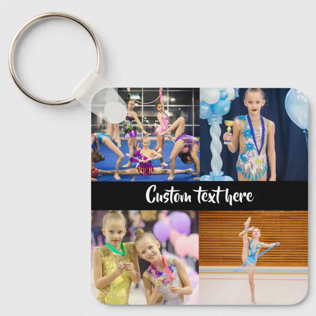 Custom 5 Photos Collage Gymnastics Black White Keychain | Zazzle