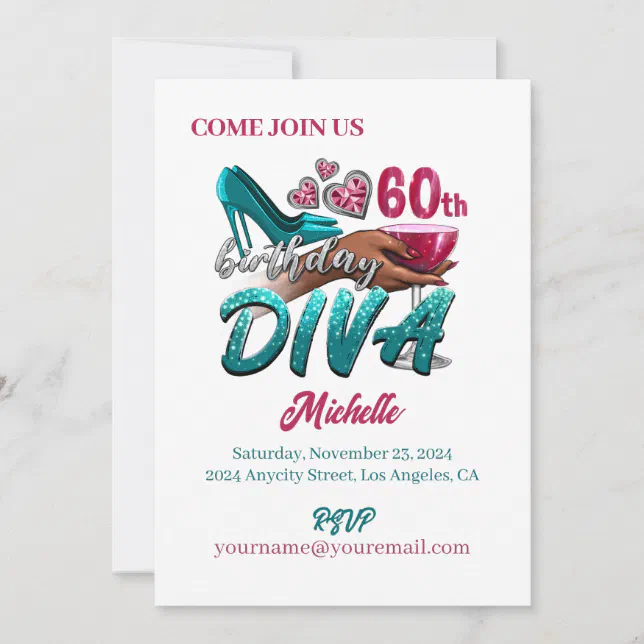 Custom 60th Birthday African American Black Diva Invitation | Zazzle