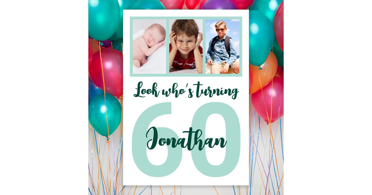 Custom 60th Birthday Script For Him Photo Collage Invitation | Zazzle