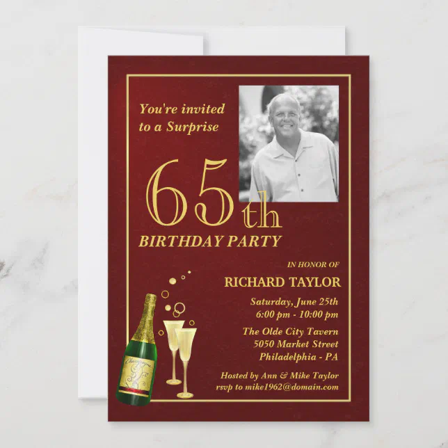 Custom 65th Birthday Party Invitations - Burgundy | Zazzle
