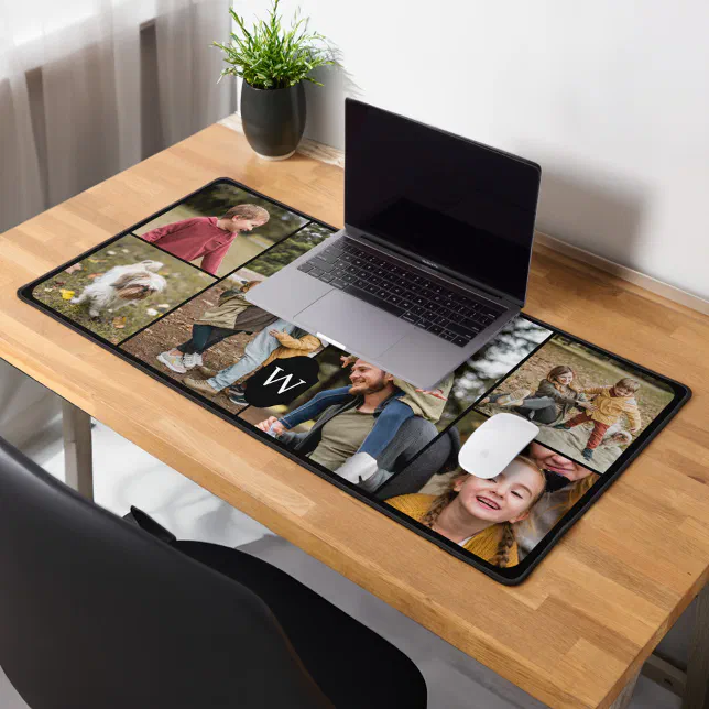 Custom 6 Photo Collage Personalized Monogram Crest Desk Mat | Zazzle