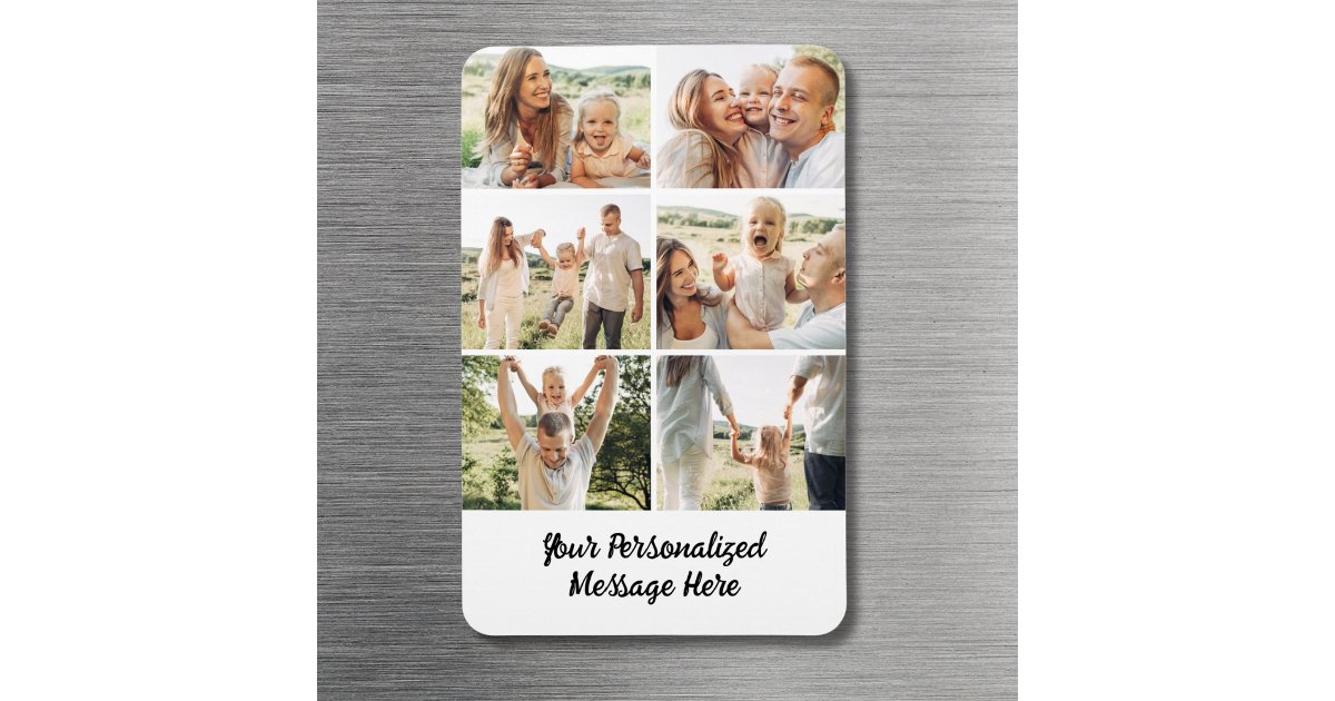 Custom 6 Photo Collage Text Message Modern Simple Magnet | Zazzle