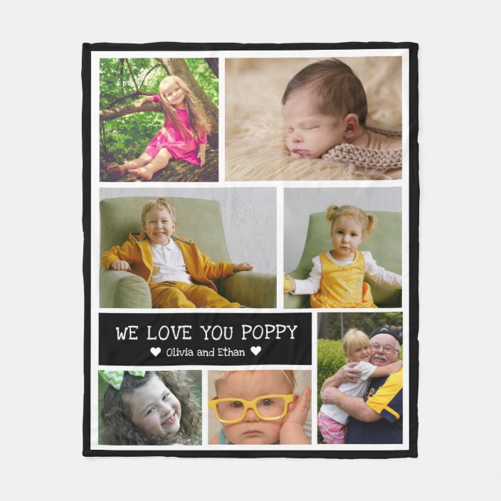 Custom 7 Photo Collage We Love You Poppy Fleece Blanket | Zazzle.com